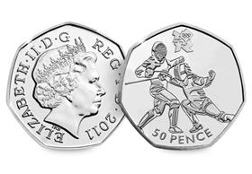 2011 Fencing 50p Coin - Mintage: 2,115,500 - Scarcity Index: 33